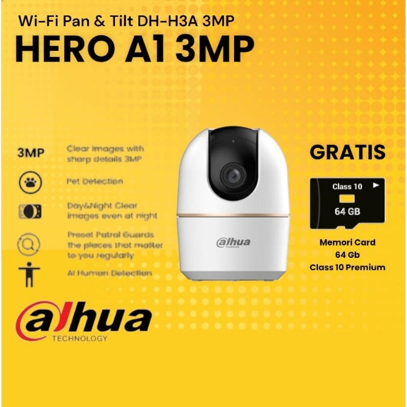 Jual DAHUA HERO A1 H3A 3MP INDOOR WI-FI Rotate IP Camera Wireless CCTV | Shopee Indonesia