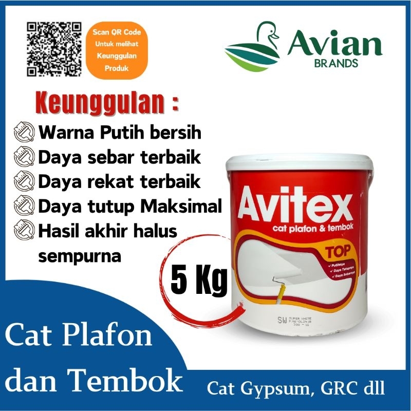 Jual Avitex TOP Cat Plafon dan tembok | Cat Gypsum GRC warna Putih ...