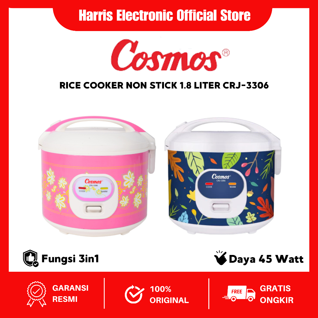 Jual Cosmos Rice Cooker Non Stick 1.8 Liter CRJ-3306 Magic Com Penanak ...
