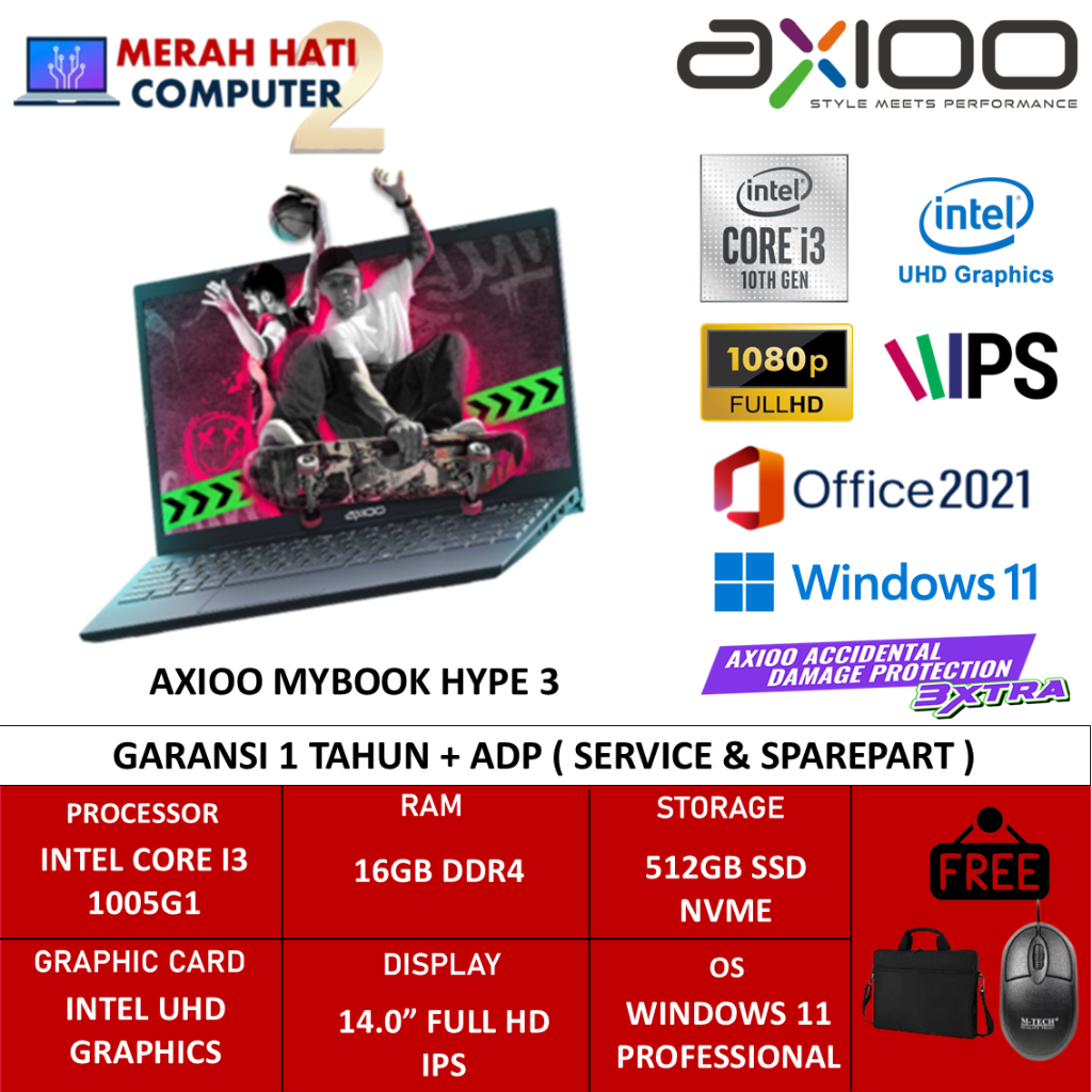 Jual Laptop Murah Axioo Mybook Hype 3 Intel i3 Ram 16GB 512GB Ssd 14Inch FHD IPS Windows 11 Pro ...