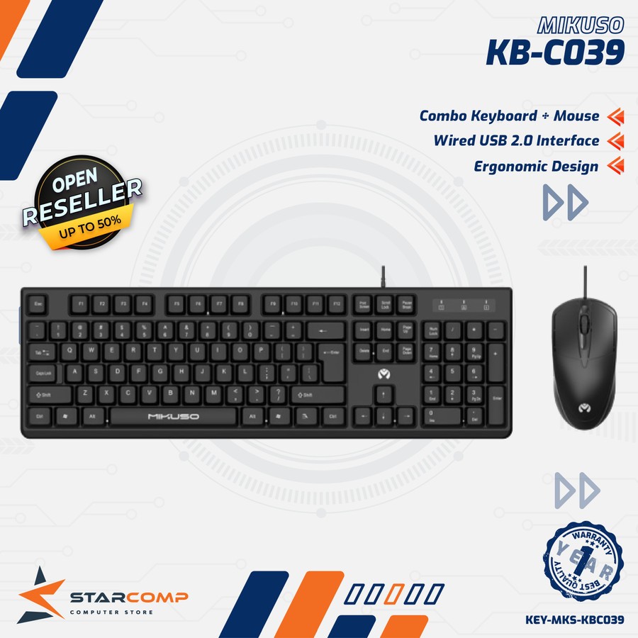 Jual Mikuso KB-C039 Wired Keyboard and Mouse Set Wired USB 2.0 Fullsize ...