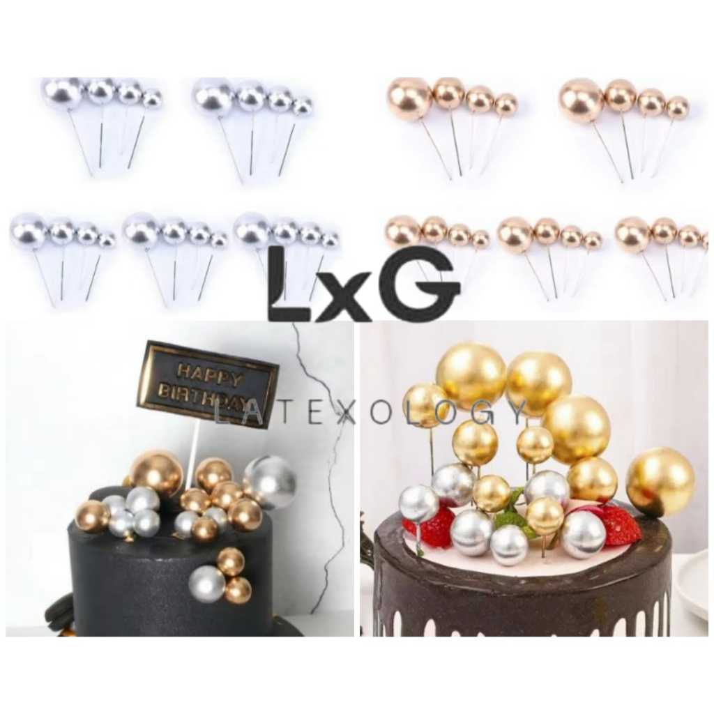 Jual Cake Topper Bola , Ball Cake Topper isi 20pcs GOLD & SILVER / Bola Bola Tusuk Hiasan Kue ...