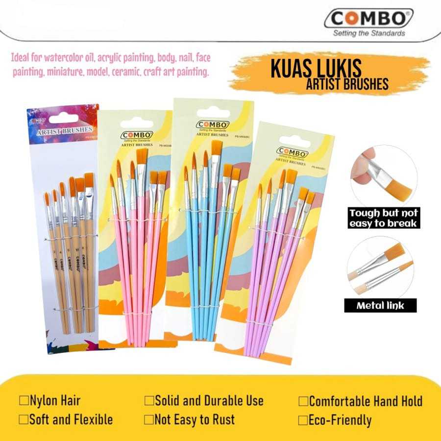 Jual Kuas Lukis Set / Artist Brushes Set Flat Round / Paint Brush 6 ...