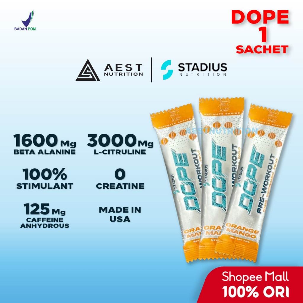Jual Stadius Dope 1 Sachet Pre Workout PWO Supplement Fitness | Shopee ...