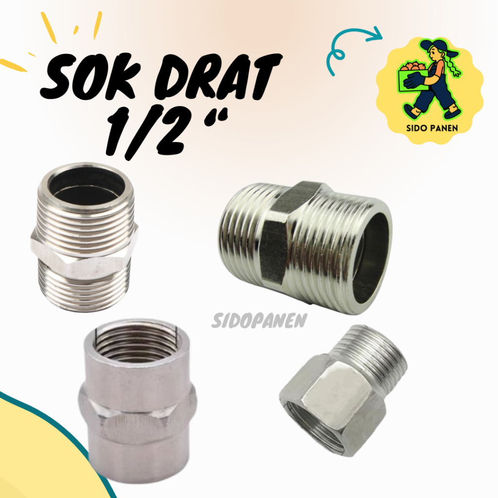 Jual SOK DRAT DOBEL NEPEL SOK LUAR DALAM 20mm ATAU 1/2" 1/2DIM | Shopee Indonesia