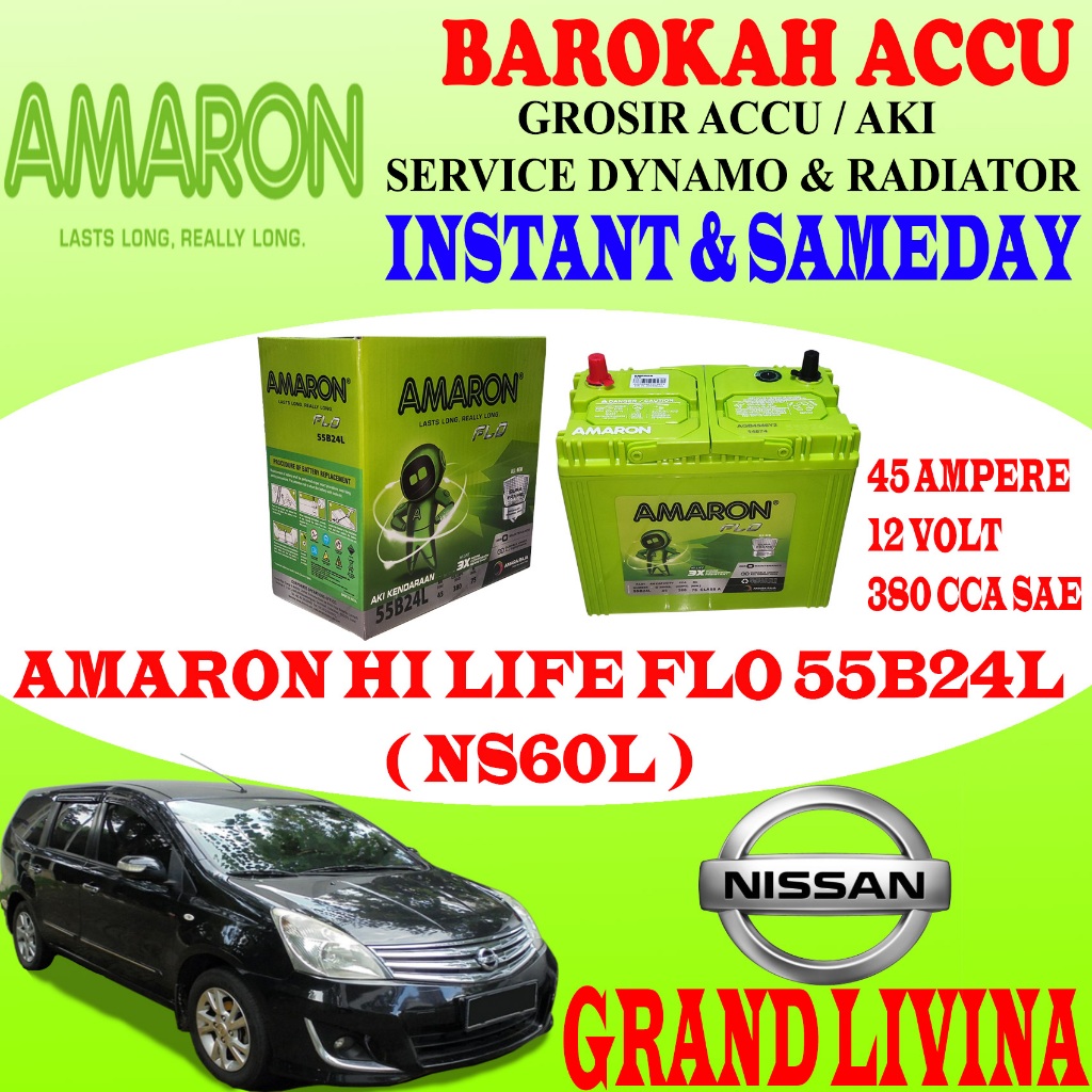 Jual AKI MOBIL NISSAN GRAND LIVINA AMARON HI LIFE FLO 55B24L / NS60L , 45 AH | Shopee Indonesia