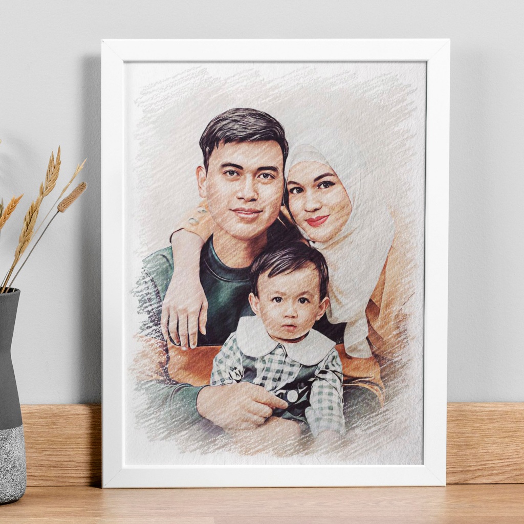 Jual Lukisa sketsa wajah custom kado bingkai 1 hari jadi, kado ulang ...