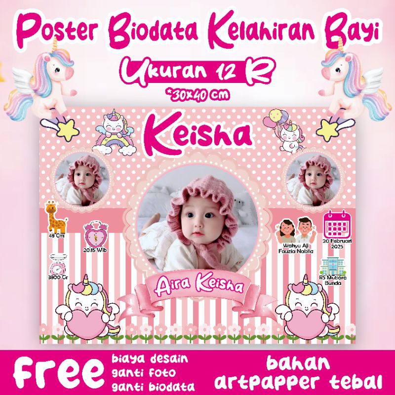 Jual POSTER BIODATA KELAHIRAN BAYI PEREMPUAN UKURAN 12R TERMURAH ...