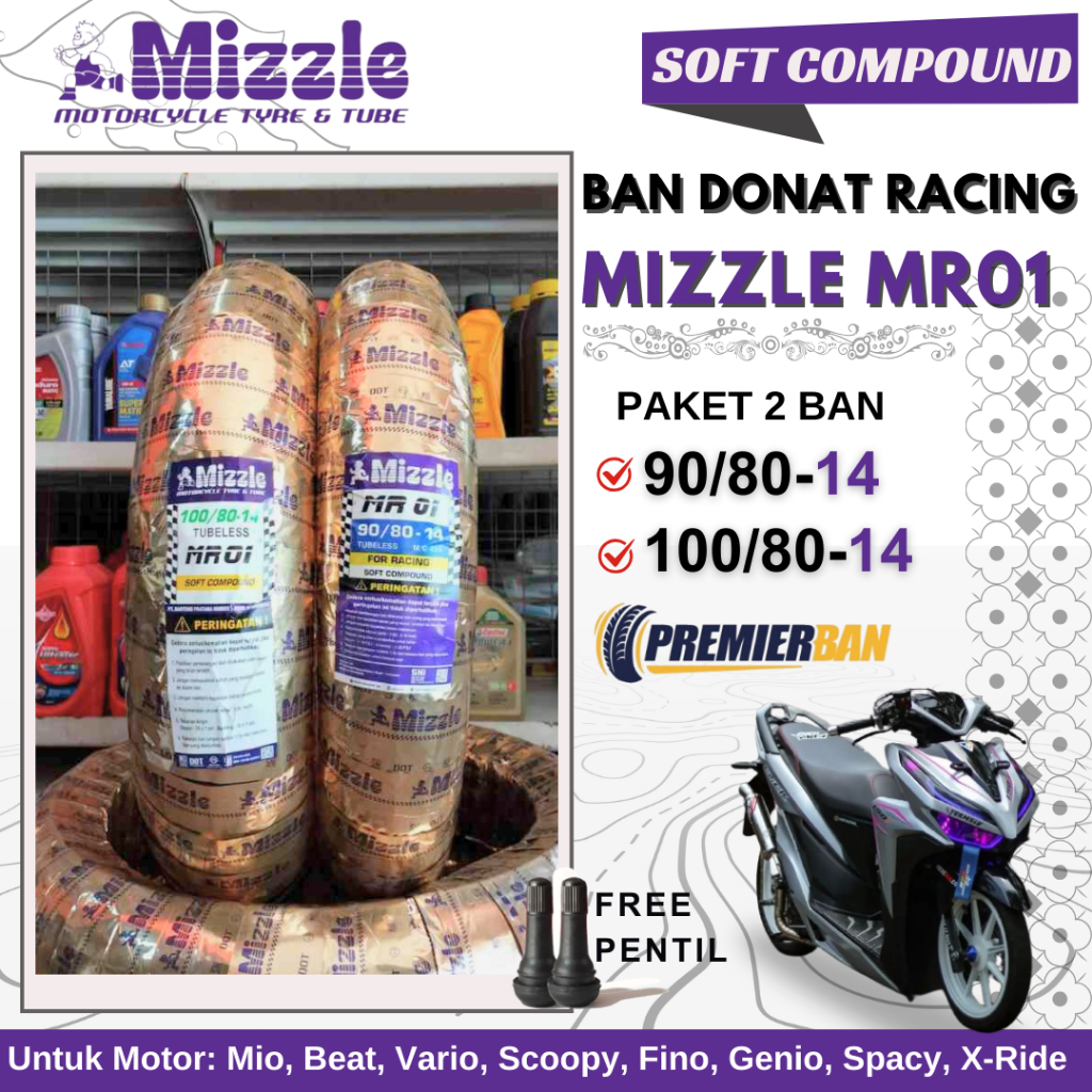 Jual Paket Ban Mizzle MR01 90/80-14 100/80-14 SOFTcompound Donat ...