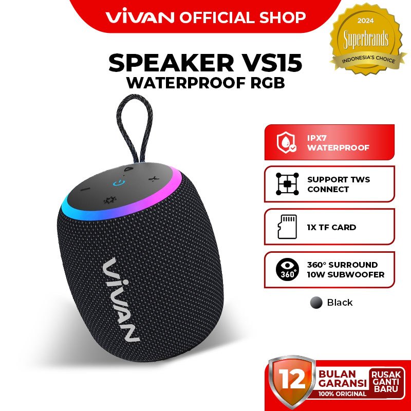 Jual VIVAN Bluetooth Speaker VS15 Sound 360° Waterproof IPX7 Hi-Fi ...