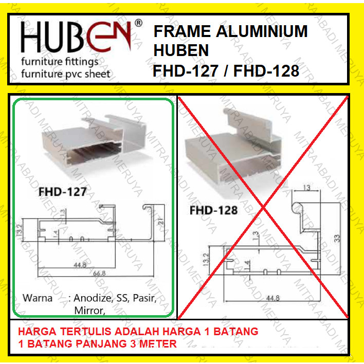 Jual Profil Frame Handle Alumunium Aluminium HUBEN FHD 127 FHD127 FHD ...