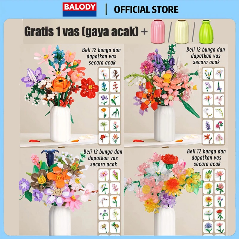 Jual BALODY 5/7/9/12 in 1 Bunga Block Kristal Flowers Brick Bunga ...
