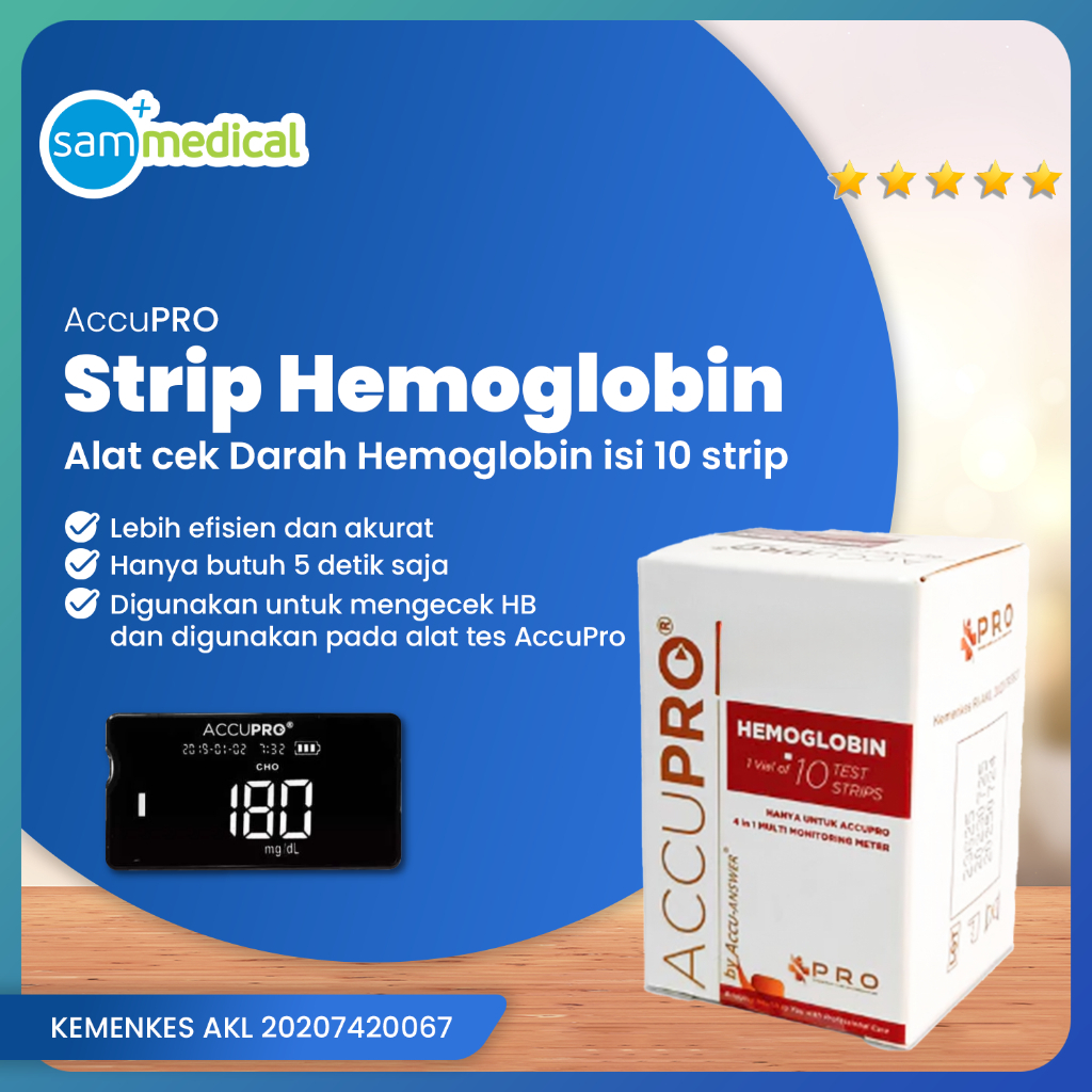 Jual AccuPro strip Hemoglobin isi 10 strip / Strip HB / Isi Ulang strip ...