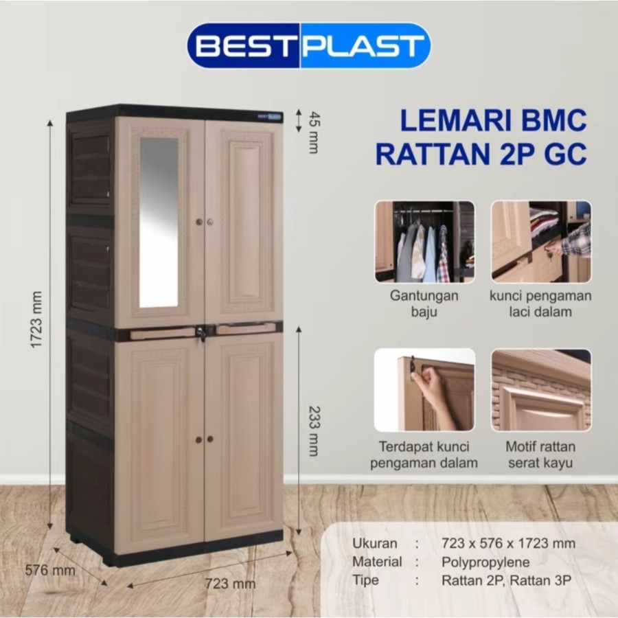 Jual Bestplast Lemari Pakaian Plastik Minimalis 2 Pintu Rattan 2P GC ...