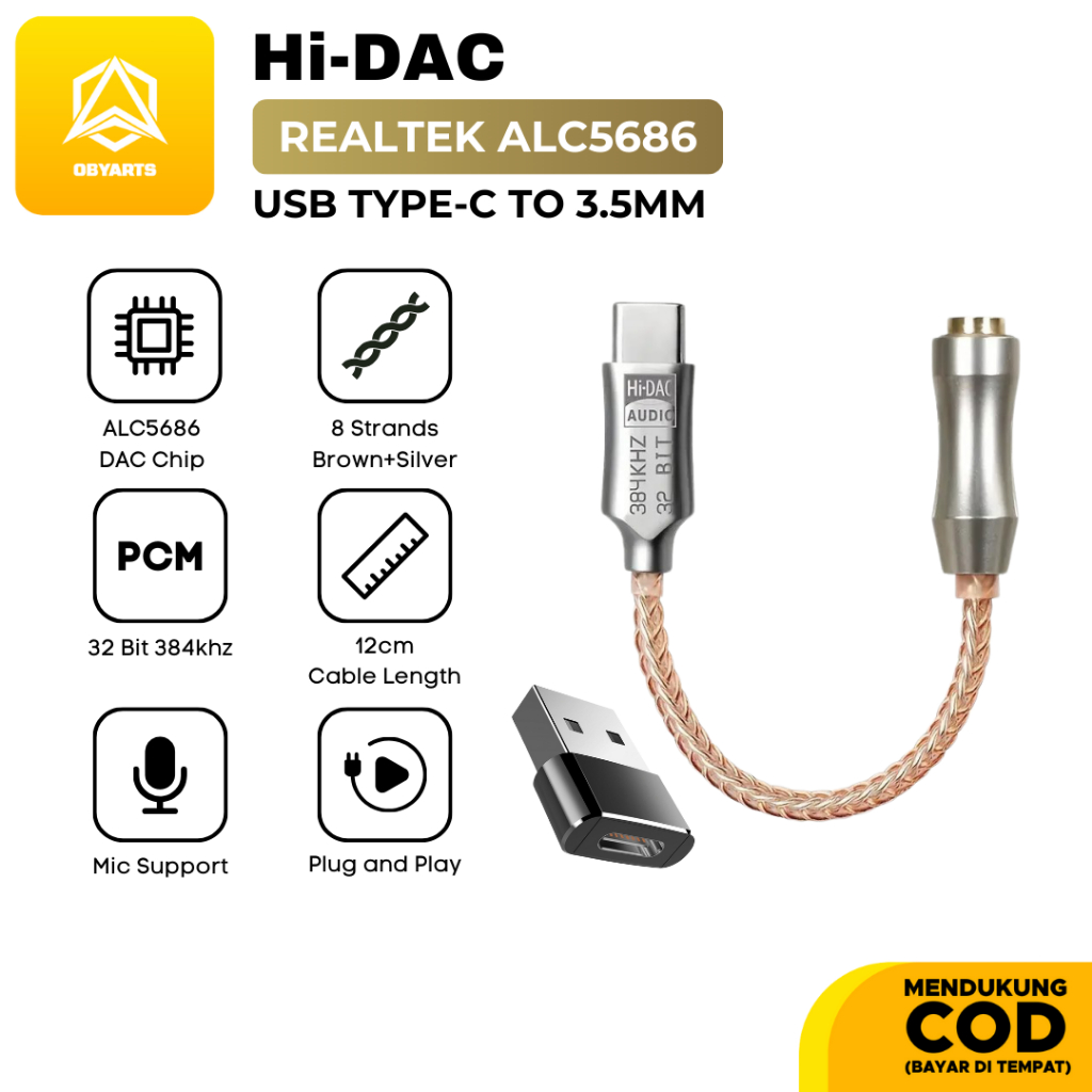 Jual Kabel Digital Audio Converter USB Type C to 3.5mm Dongle DAC ...