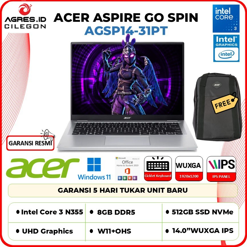 Jual Acer Aspire Go Spin 14 Touch Intel Core 3 N355 8GB 512GB 14.0"Inch ...