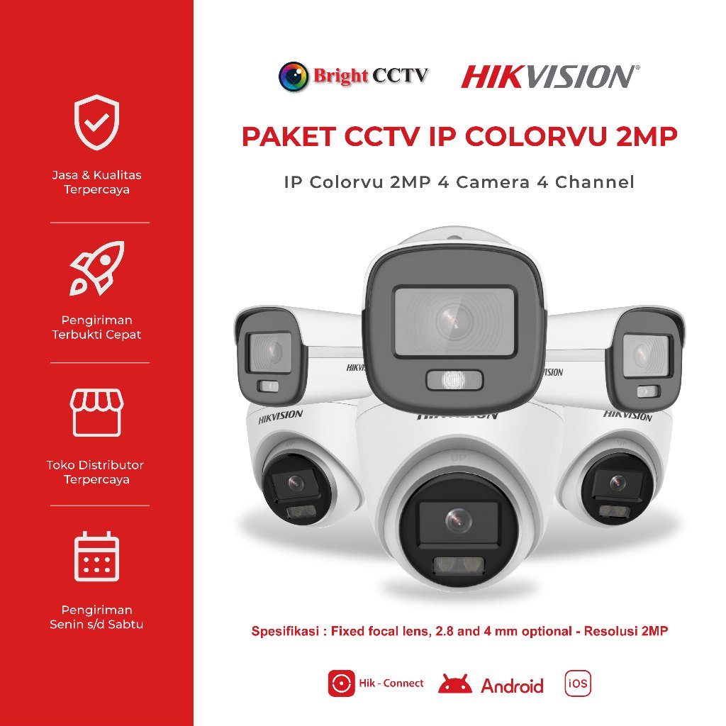 Jual Paket IP Camera Hikvision Colorvu 2MP 4 Channel 4 Camera HDD 1TB ...