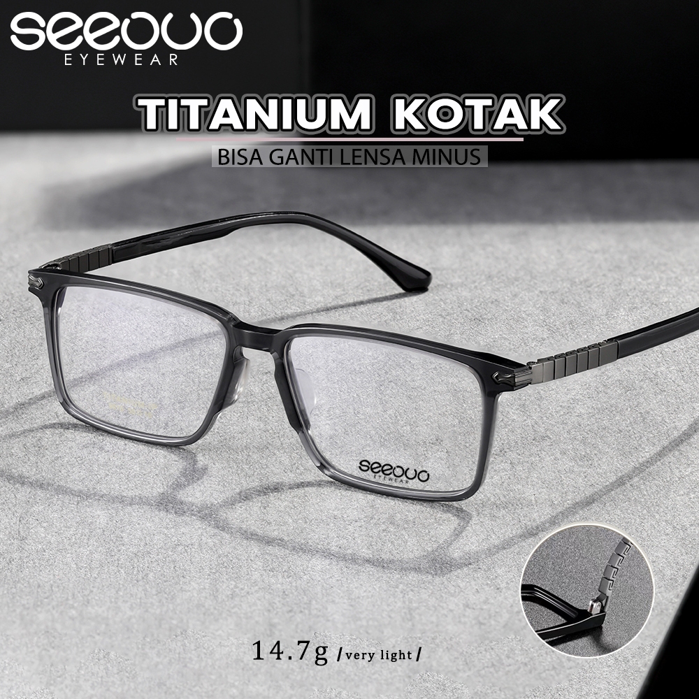 Jual Seeouo Frame Kacamata Plano Lens Titanium Simple Model Kotak Stylish Business Fashion Pria ...