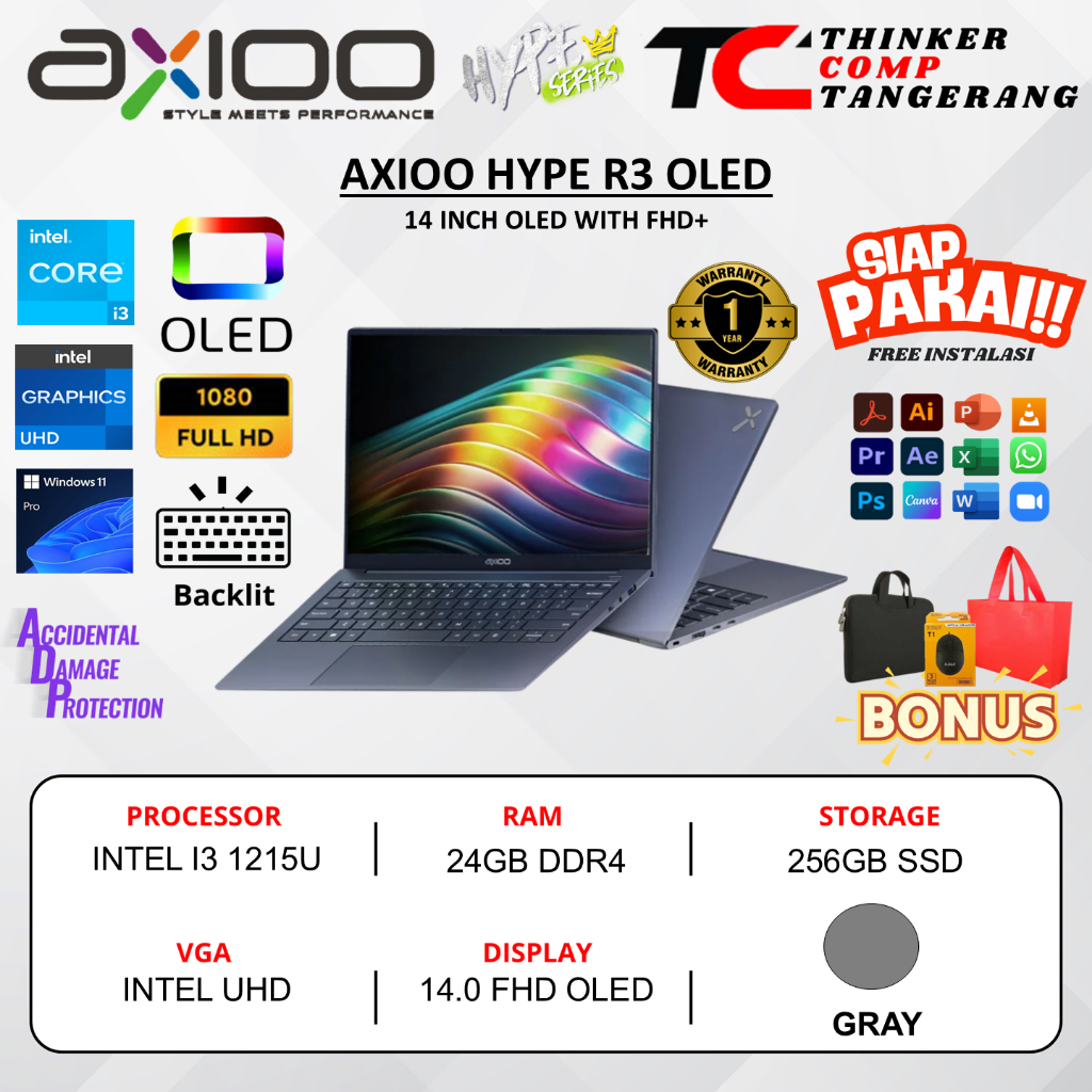 Jual NEW Axioo Hype R3 OLED Intell i3 1215U 24GB 256GB SSD 14.0 FHD ...