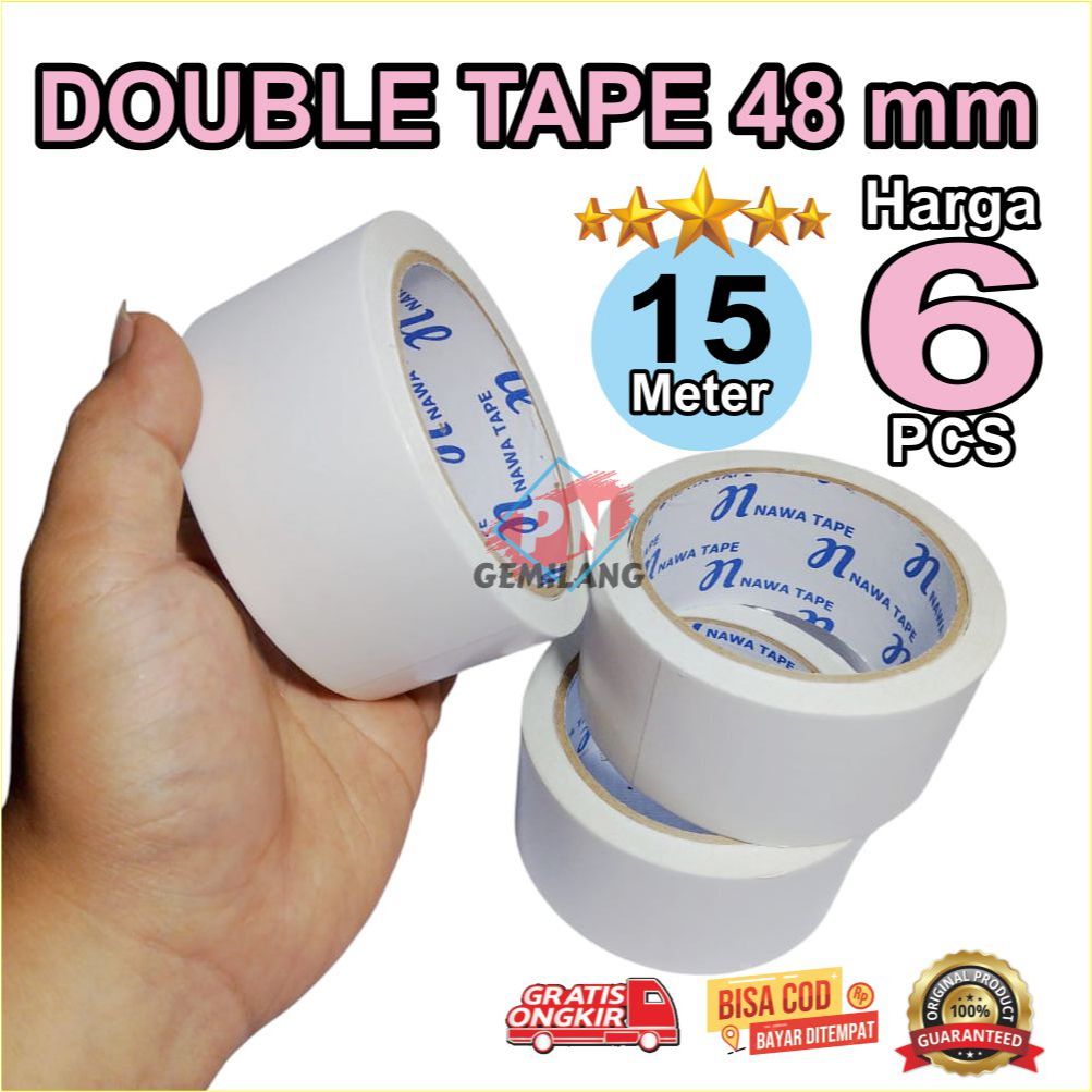 Jual double tape KERTAS 2 INCH lebar 48mm panjang 15 meter real, super ...