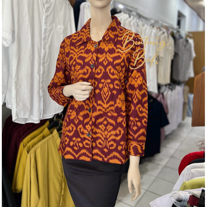 Jual Kemeja Endek Batik Bali katun lengan panjang wanita perempuan ...