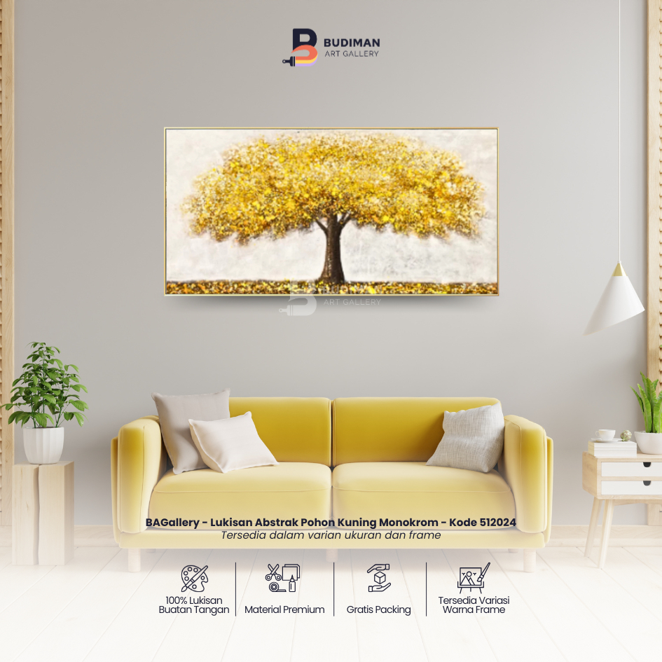 Jual BAGallery - Lukisan Abstrak Hiasan Dinding Aesthetic Pohon Kuning ...
