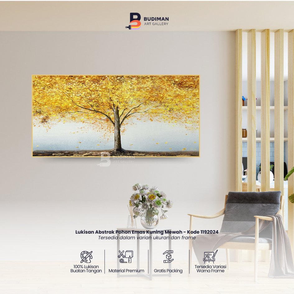 Jual BAGallery - Lukisan Abstrak Hiasan Dinding Aesthetic Pohon Emas ...