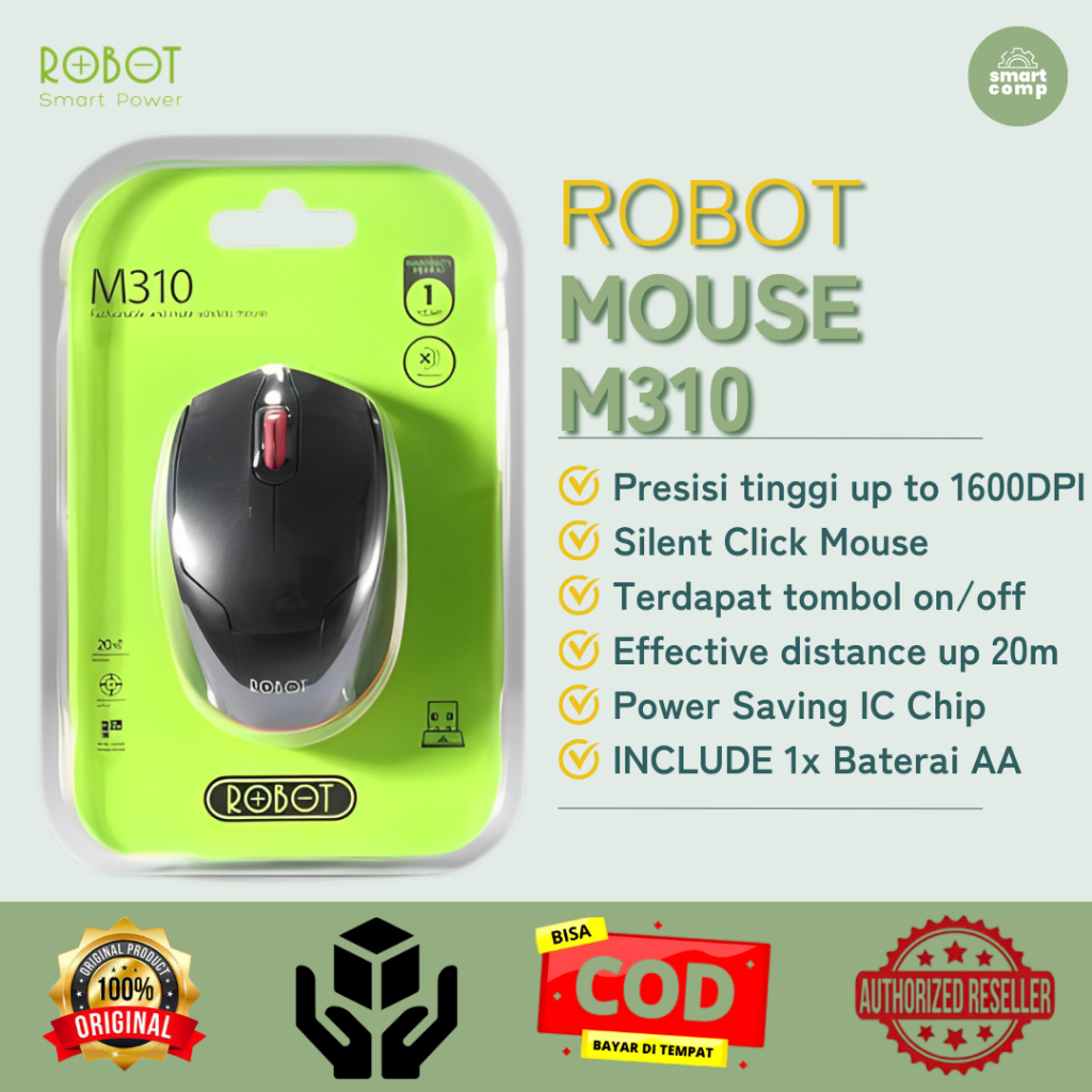 Jual ROBOT Mouse Wireless M310 2.4GHz Silent Optical 1600DPI - Black ...