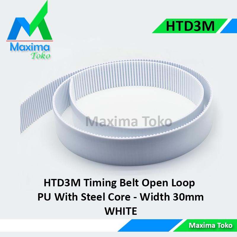 Jual HTD3M Timing Belt Open Loop PU Polyurethane Steel Core Lebar 30mm Pitch 3mm PUTIH | Shopee ...