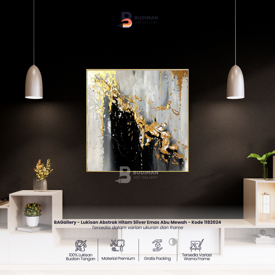 Jual BAGallery - Lukisan Abstrak Hiasan Dinding Aesthetic Hitam Silver ...