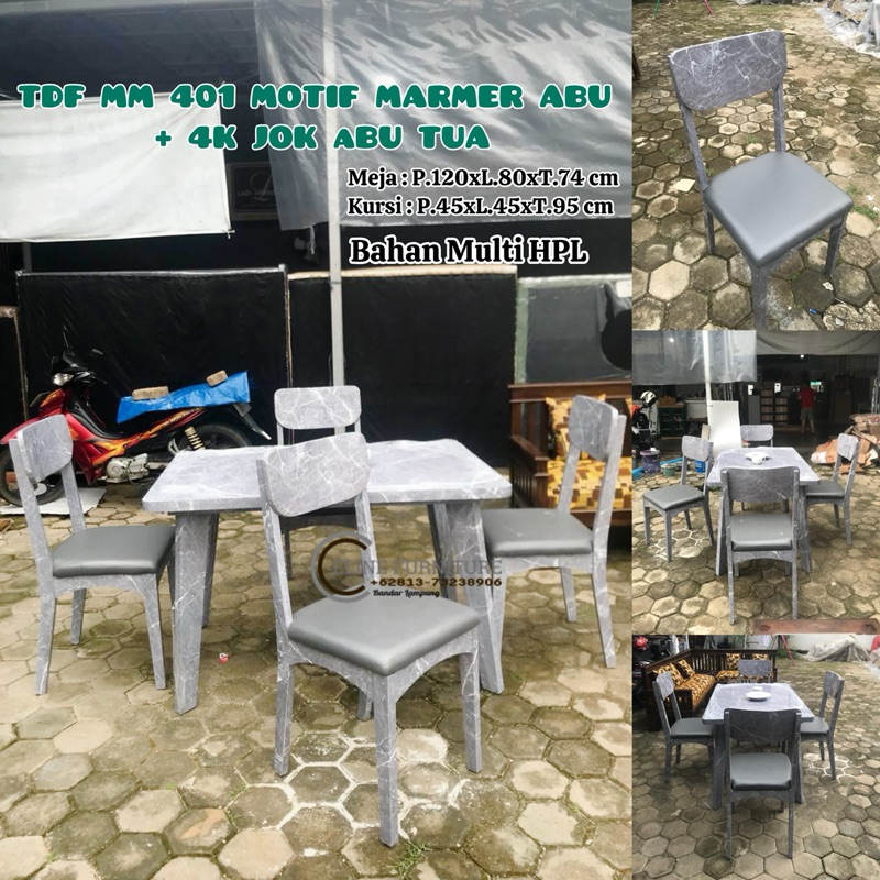 Jual Meja Makan HPL Multi 4 Kursi Abu Motif Marble | Shopee Indonesia