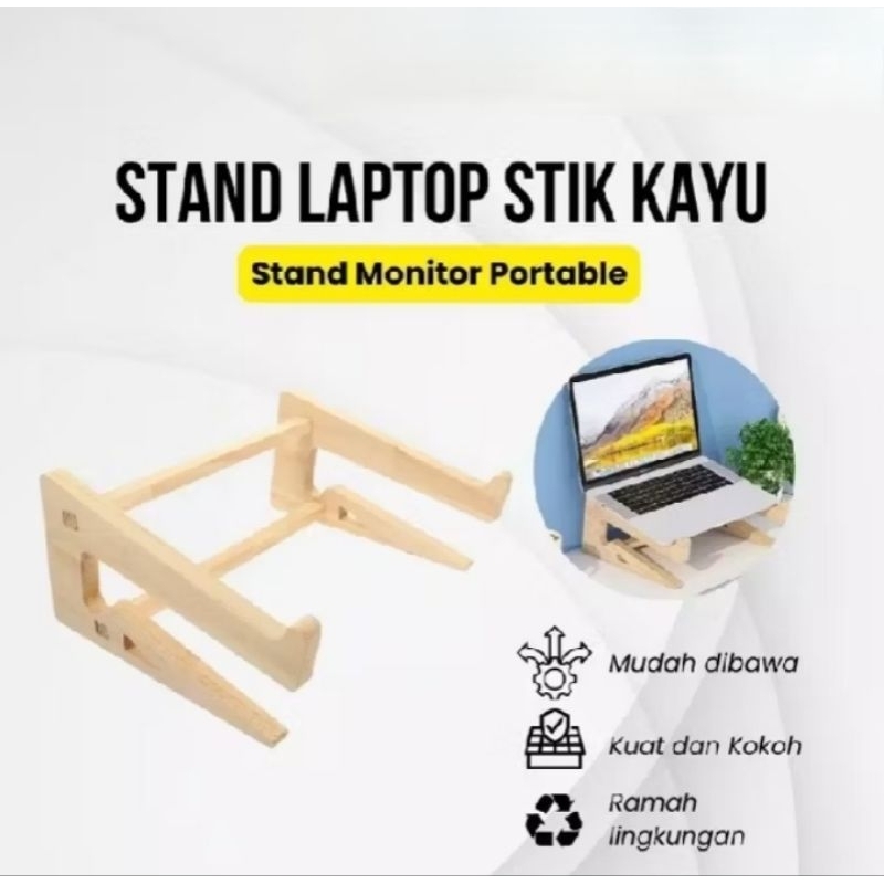 Jual Stand Laptop Stik Kayu Meja Stand Monitor Portable Unik Kayu Pinus ...