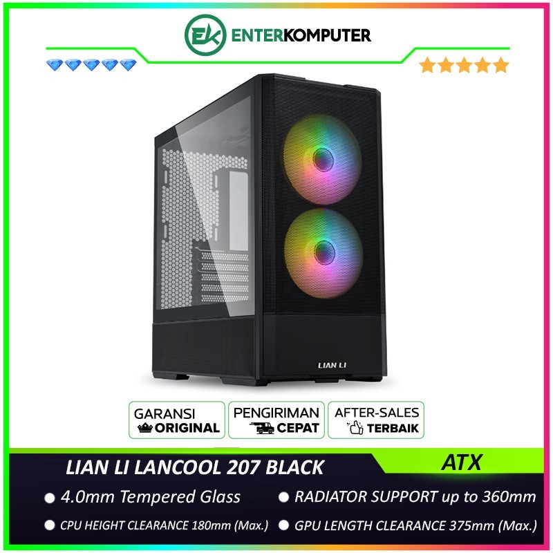 Jual LIAN LI LANCOOL 207 BLACK - 4.0mm Tempered Glass - Front Side PSU ...