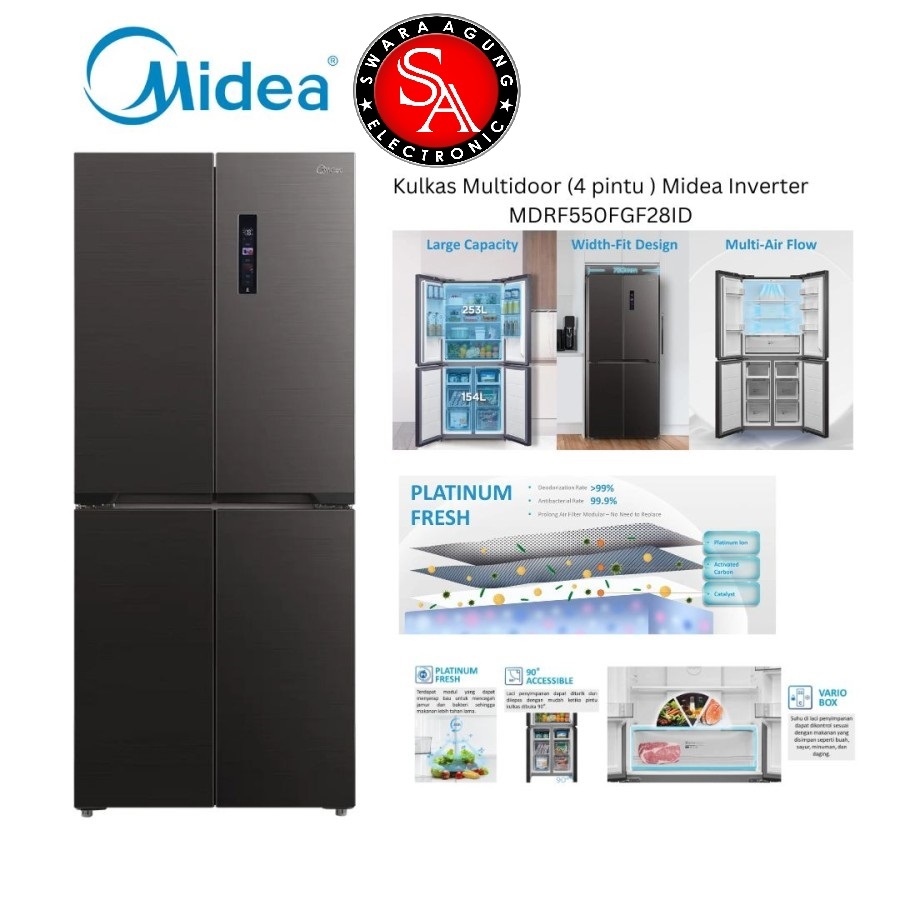 Jual Kulkas Multi Door 4 Pintu Inverter MIDEA Type : MDRF550FDF28ID ...