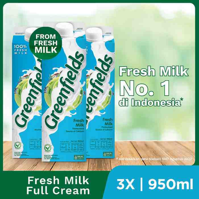 Jual [Triplepack] Susu Segar Greenfields-Fresh Milk Full Cream 950ml x 3pcs | Shopee Indonesia