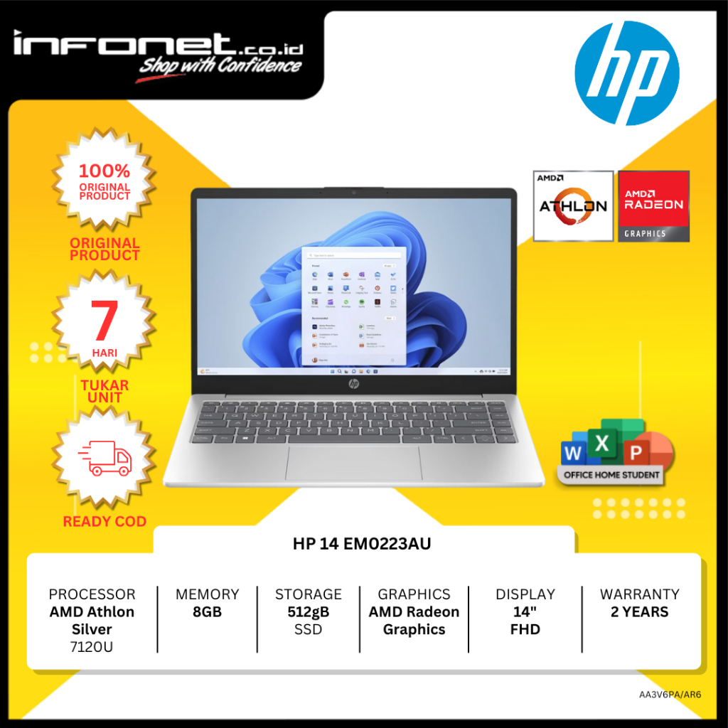 Jual HP 14 EM0223AU AMD ATHLON SILVER 7120U 8GB 512GB SSD 14" FHD WIN11 ...