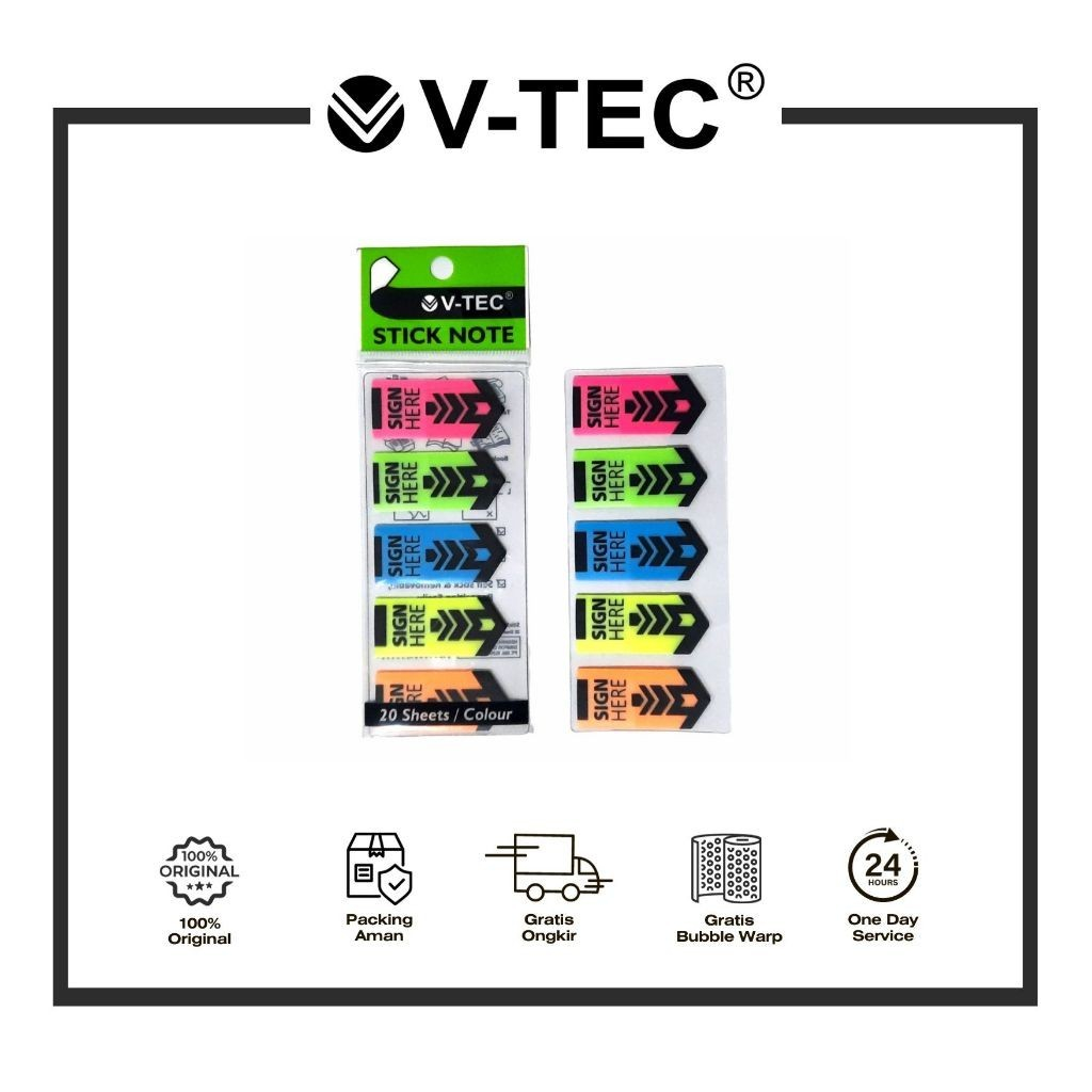 Jual VTEC INDEX STICKY NOTE SN 520 ARROW SIGN HERE 20 SHEETS/COLOUR ...