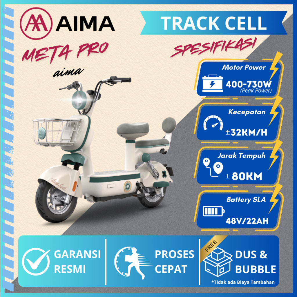 Jual Sepeda Listrik AIMA META PRO 48V/22Ah 400-730 watt Peak Power Keranjang Garansi Resmi ...