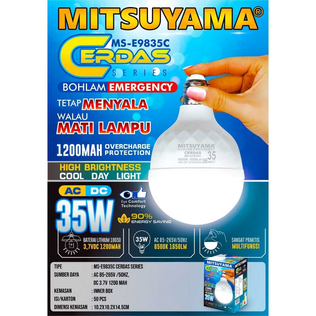 Jual LAMPU/BOHLAM LED EMERGENCY MITSUYAMA 35WATT MS-E9835C CERDAS SERIES - OTOMATIS MENYALA SAAT ...
