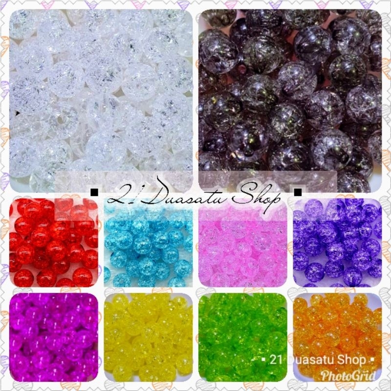 Jual (Pon) Manik akrilik bulat pecah ice crack 6 mili 8 mili 10 mili ...