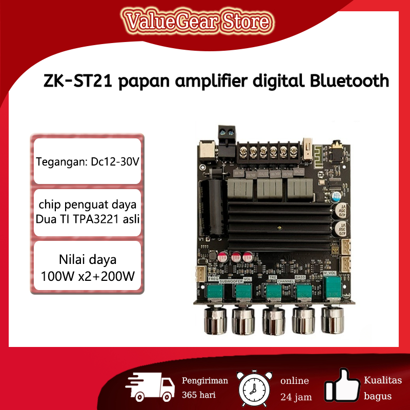Jual ZK-ST21 TPA3221 Amplifier 2.1 CH Bluetooth Hifi Stereo Class D 100W + 100W + 200W | Shopee ...