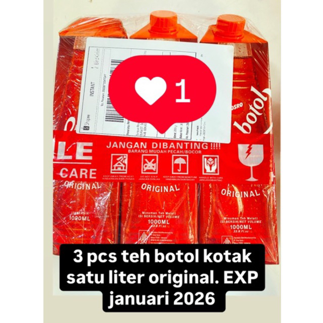 Jual Paket 3 pcs teh botol kotak satu liter original Exp januari 2026 | Shopee Indonesia