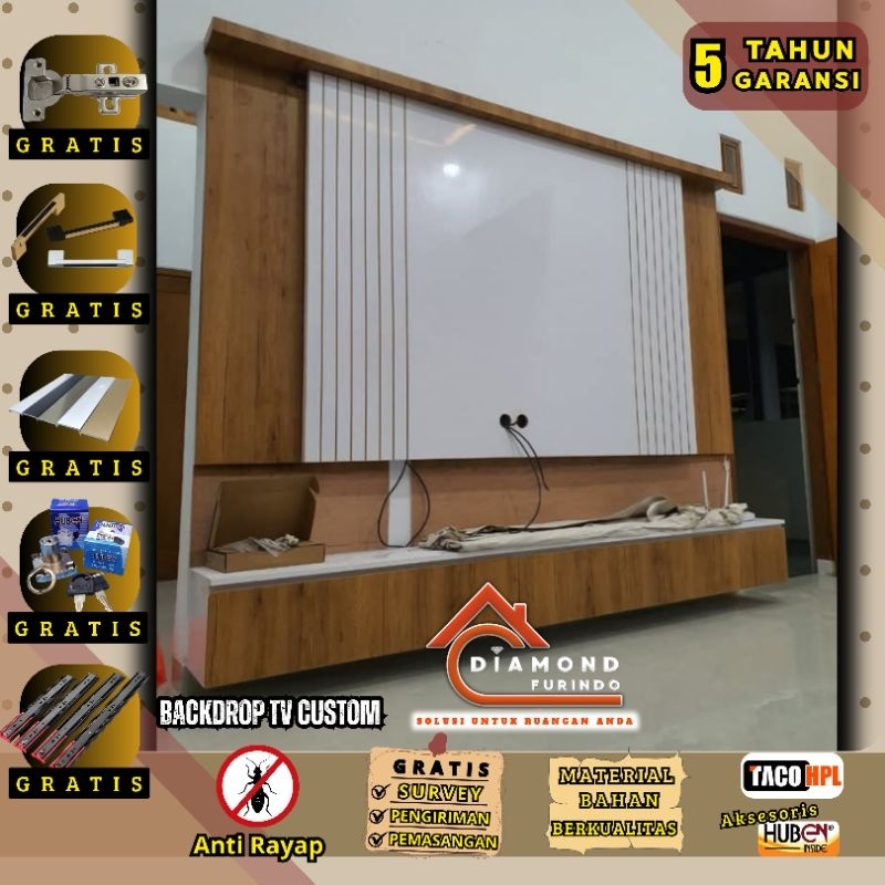 Jual BACKDROP TV custom minimalist, Tebal bahan multiplek 9mm Finishing ...