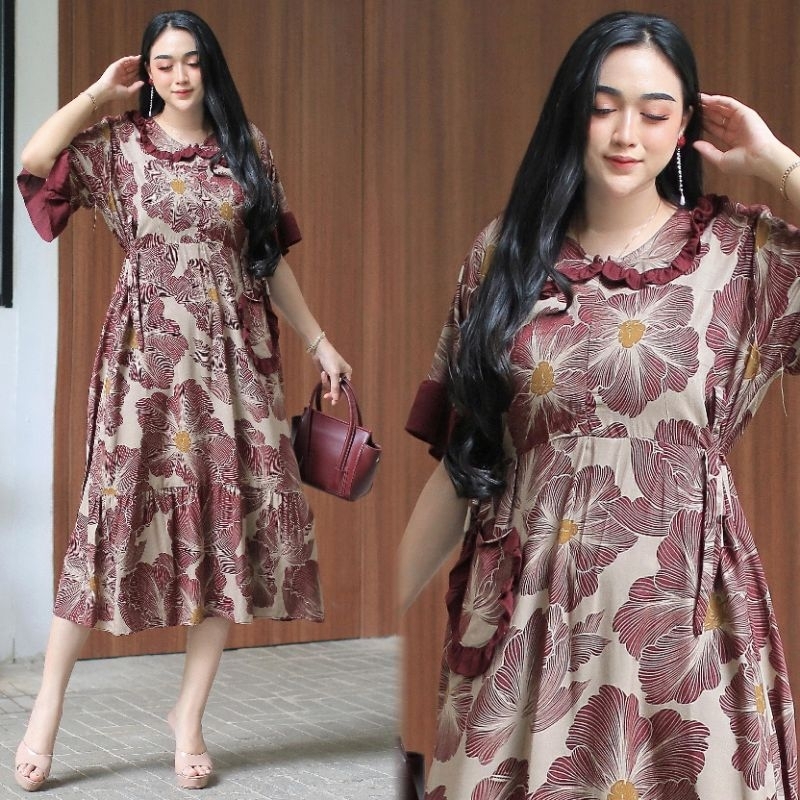 Jual HANAMI DRESS DASTER RAYON LD 120 MODEL SAKU DEPAN MOTIF BUNGA ...
