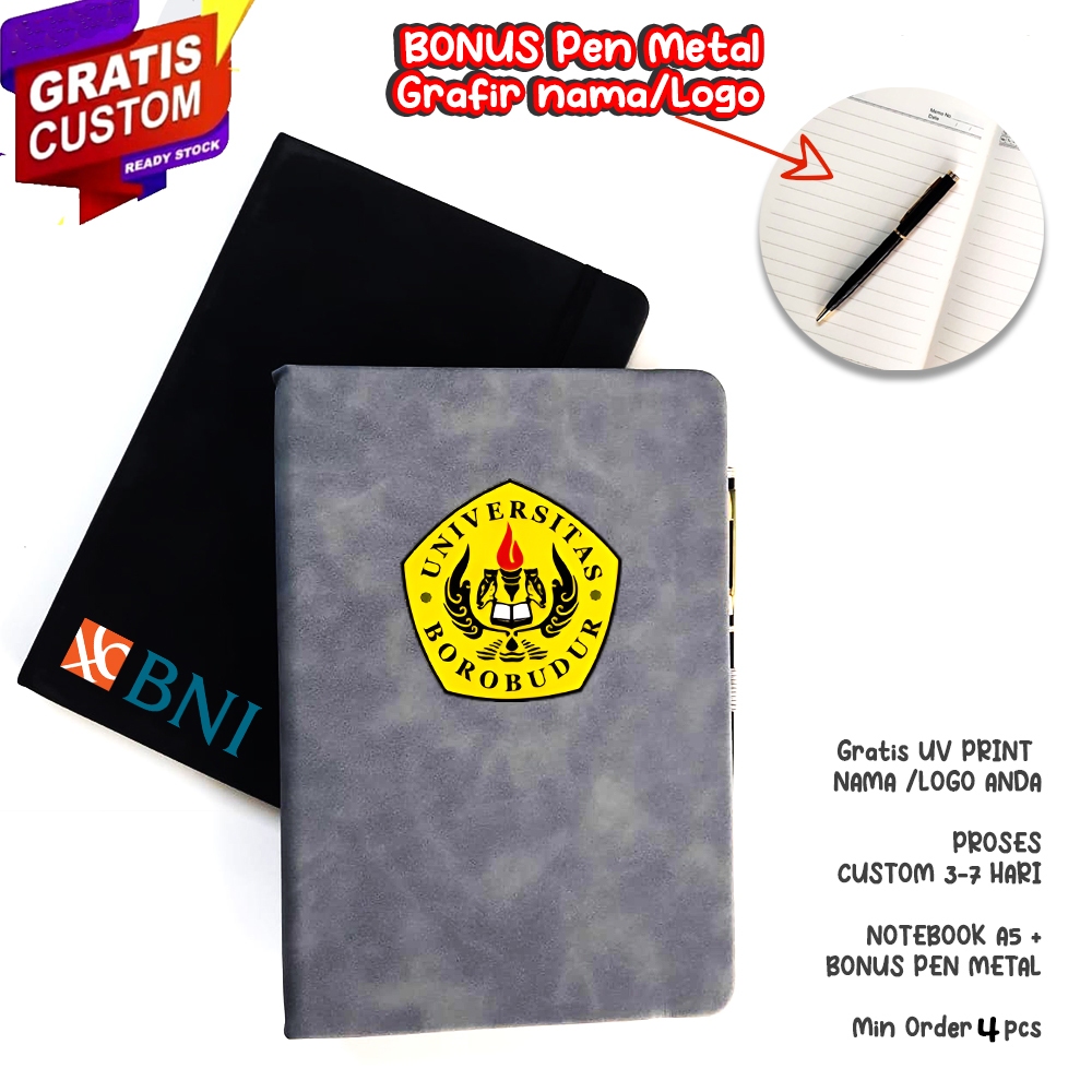 Jual Notebook Custom Logo/Nama + Bonus Pulpen metal grafir logo/nama ...