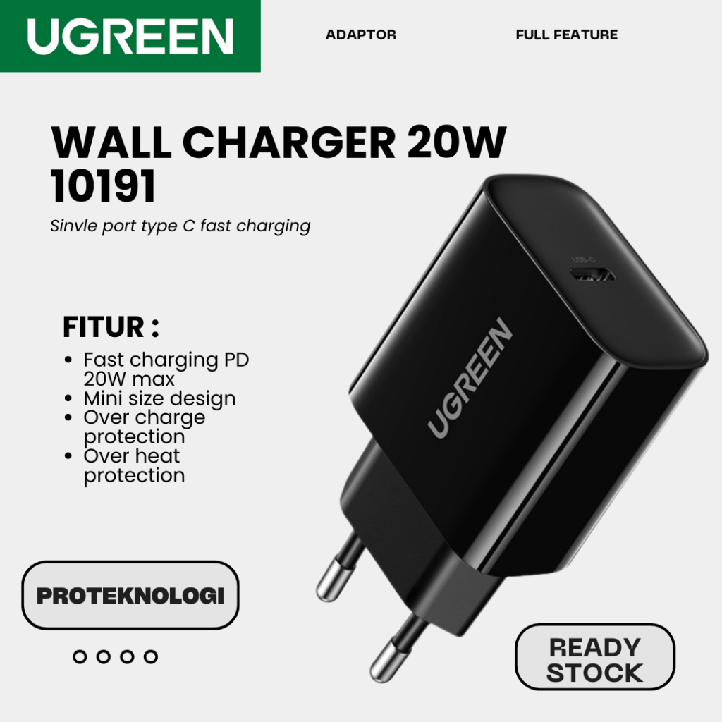 Jual UGREEN 10191 Adaptor 20W PD Charger USB C Quick Charge 3.0 Fast ...
