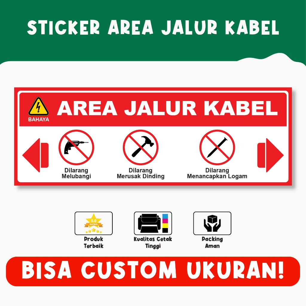 Jual Sticker Area Jalur Kabel – Peringatan Bahaya, Dilarang Melubangi ...
