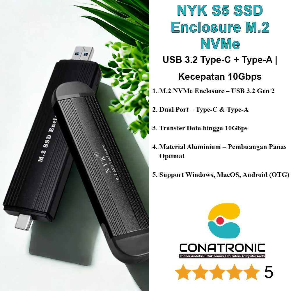 Jual NYK S5 SSD Enclosure M.2 NVMe USB 3.2 Type-C + Type-A – Casing SSD Eksternal Kecepatan ...