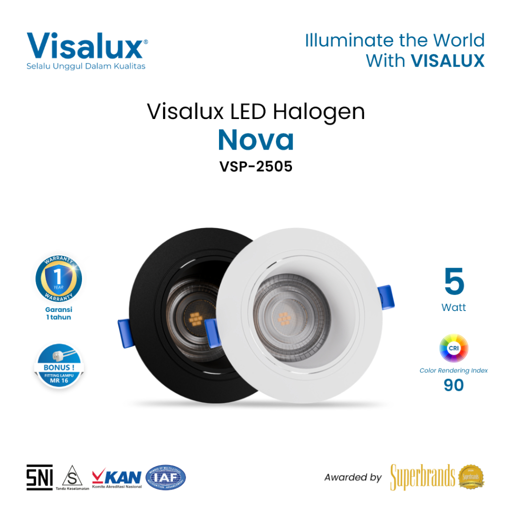 Jual Visalux LED Lampu Spotlight Halogen Nova 5W MR16 Round 3 Inch ...
