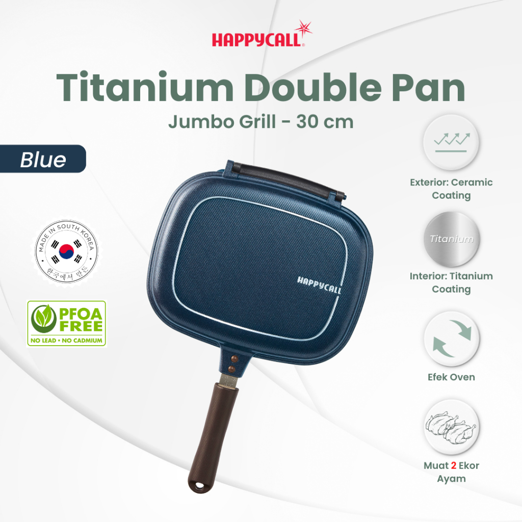 Jual Happycall Titanium Double Pan Jumbo Grill Blue 30 cm - Alat Pemanggang Dua Sisi | Shopee ...